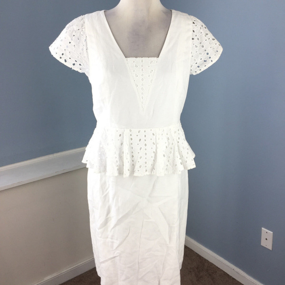 megan masters | Dresses | Megan Masters White Eyelet Dress M 8 Peplum ...